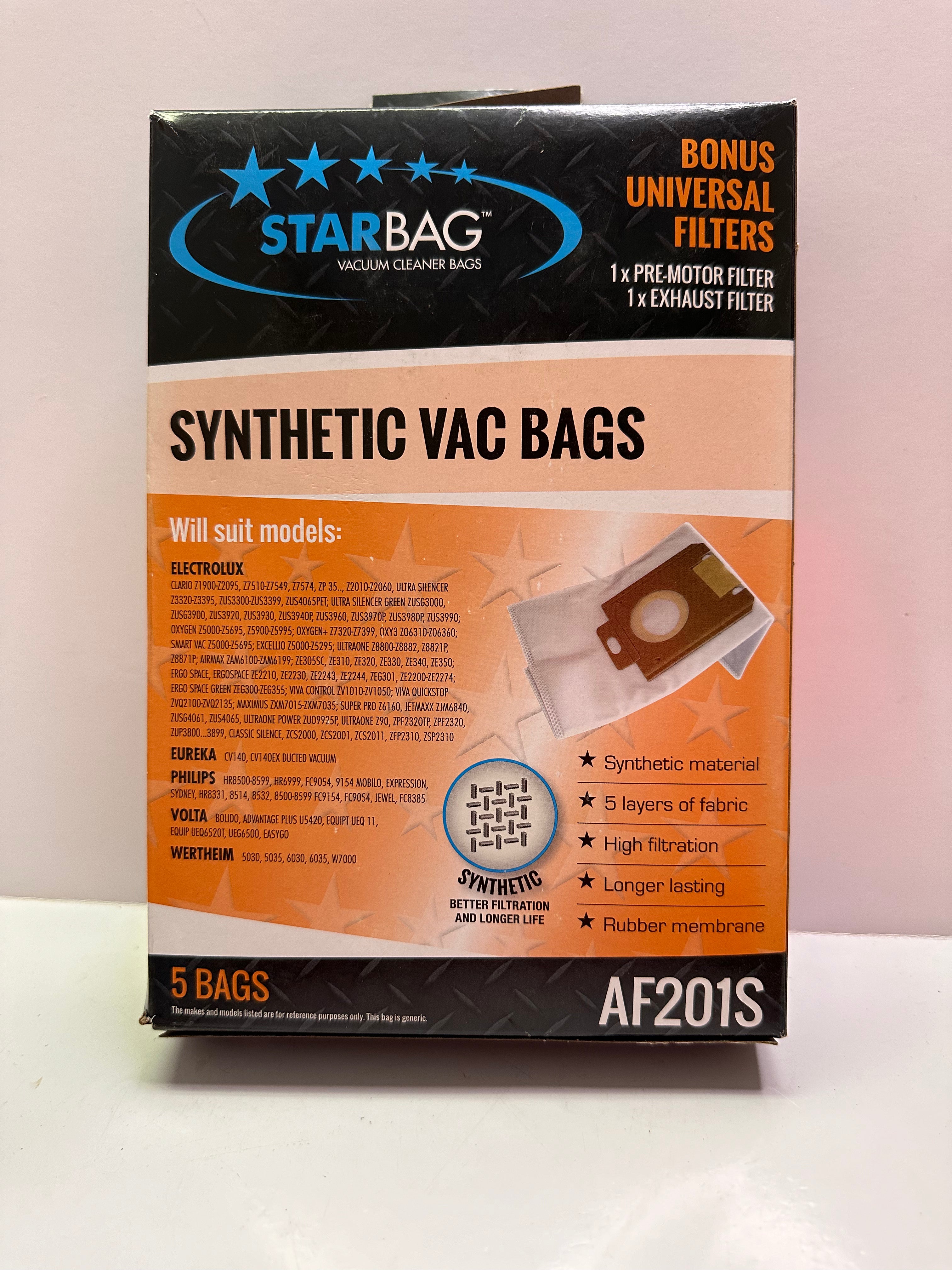 Starbag AF201S Synthetic Vacuum Bags, Box of 5 for Electrolux | Mining ...