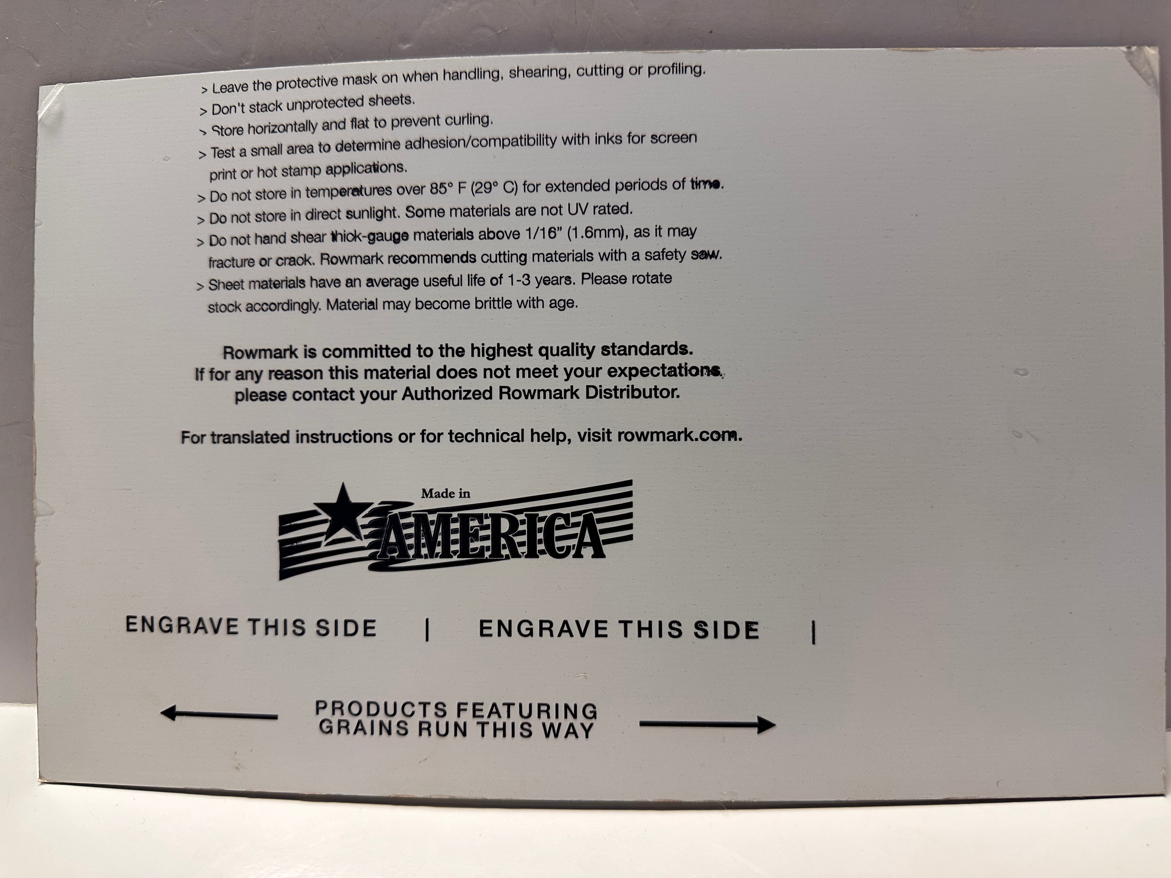 Rowmark Engraving Plastic Sheet (white) | Mining & Industrial Surplus