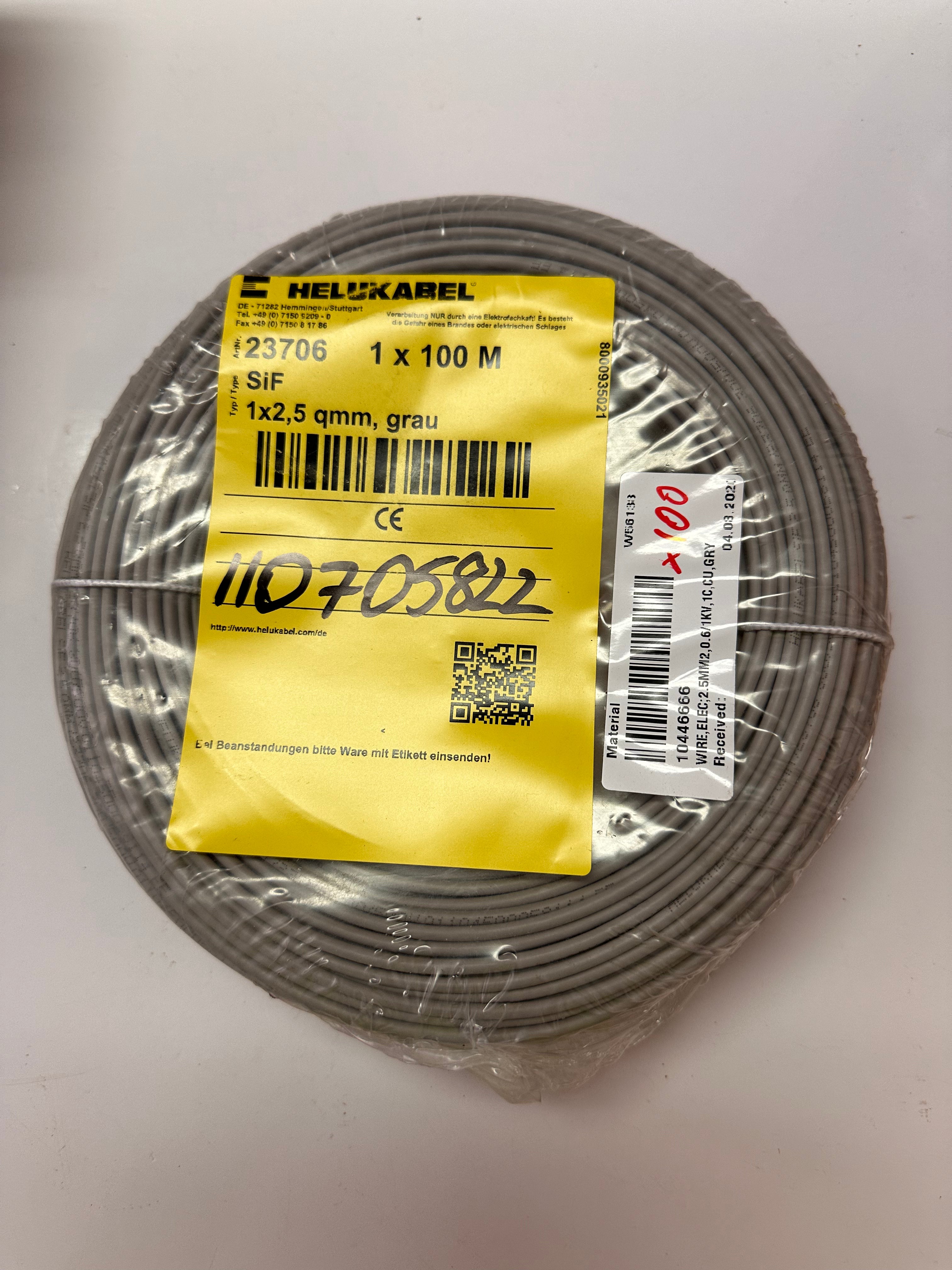 HELUKABEL Wire, electrical, 2.5mm2, 0.6/1kv, 1C, CU. Grey 100m | Mining & Industrial Surplus