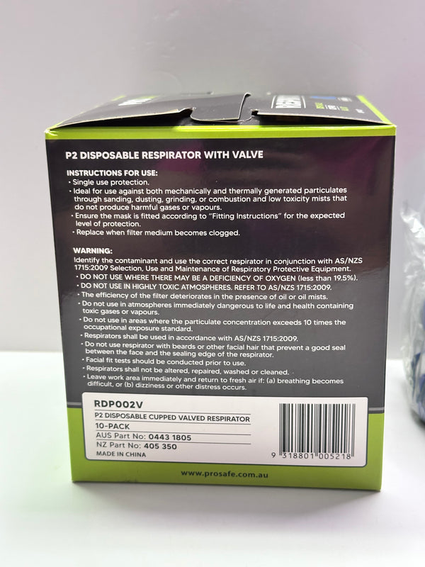 Prosafe RDP002V P2 Disposable Respirator Box of 10, Valved / Cupped ...