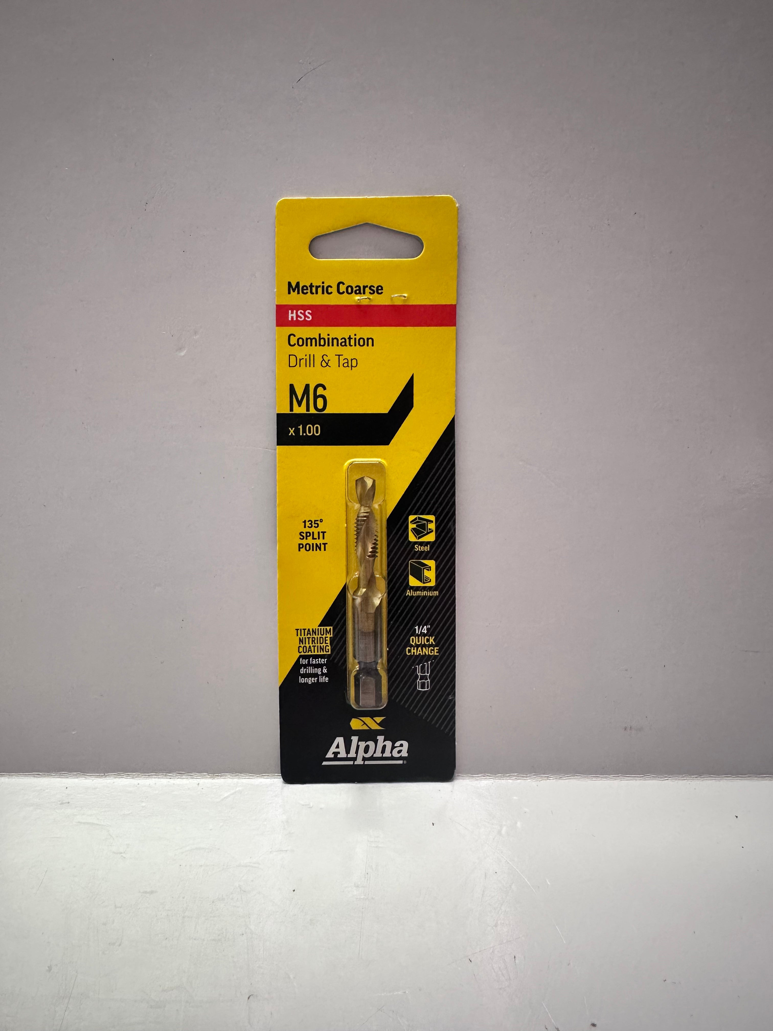 Alpha M6x1.00 Metric Course Combination HSS Drill & Tap, Titanium Nitr ...