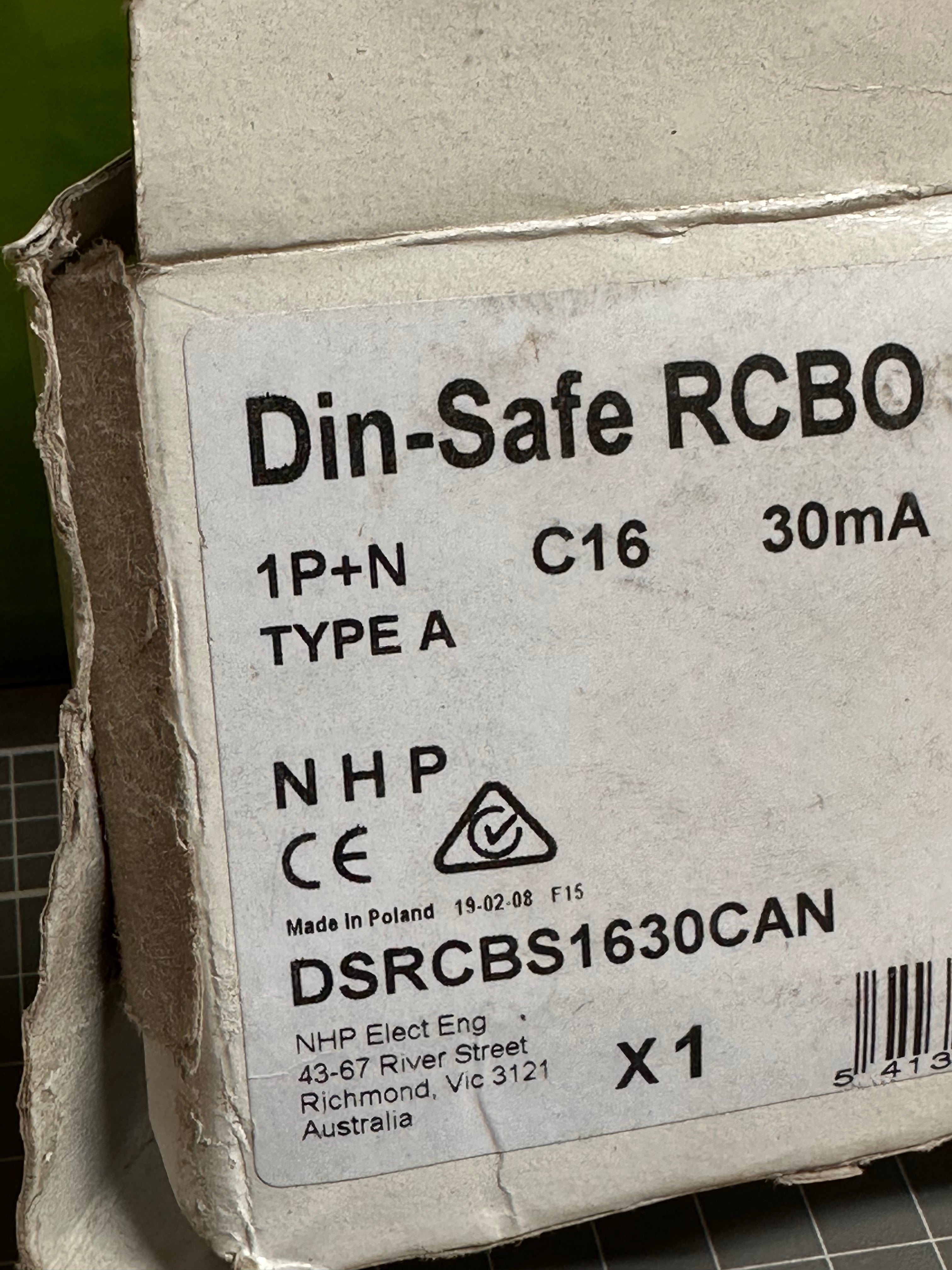 NHP Din-Safe RCBO, DSRCBS1630CAN | Mining & Industrial Surplus