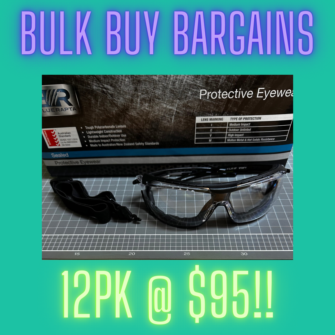 BLUE RAPTA Switch Sealed Safety Glasses - BOX of 12 - Clear Lens/Black ...