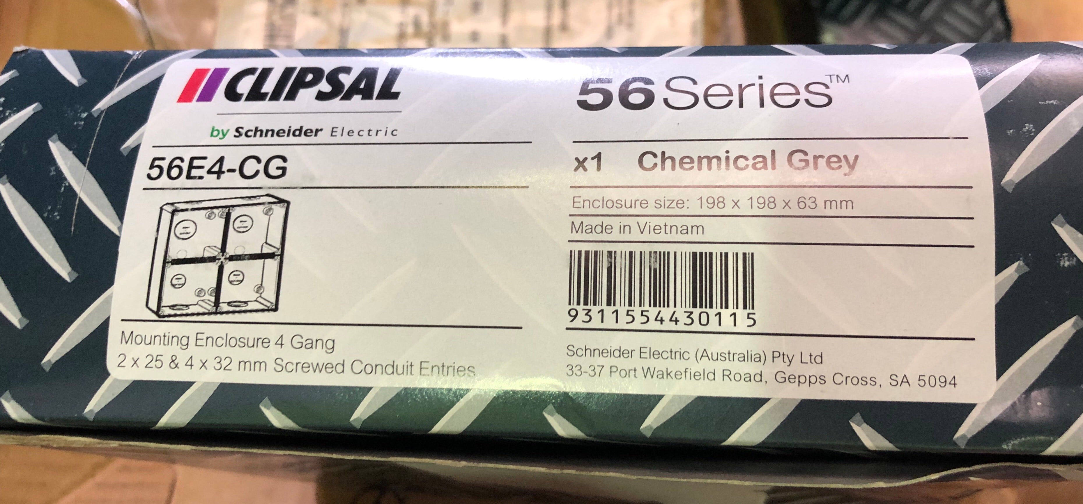 Clipsal Mounting Back Box, 4 Gang, Vertical Socket Mount 56 SERIES 56E ...